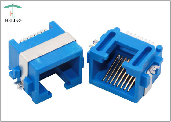 Blue Color RJ45 PCB Mount Socket Half Shielded 1.27mm Terminal Pitch ...