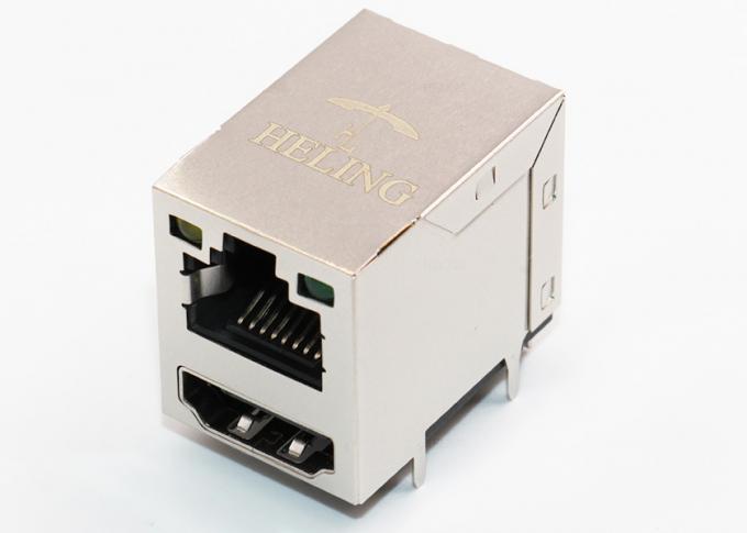 Shielded Ethernet RJ45 Female Connector + HDMI Stacked Combo With LED ...