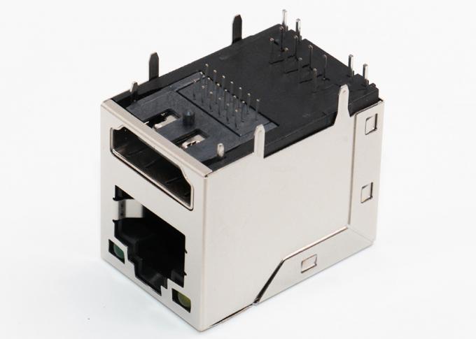 Shielded Ethernet RJ45 Female Connector + HDMI Stacked Combo With LED ...