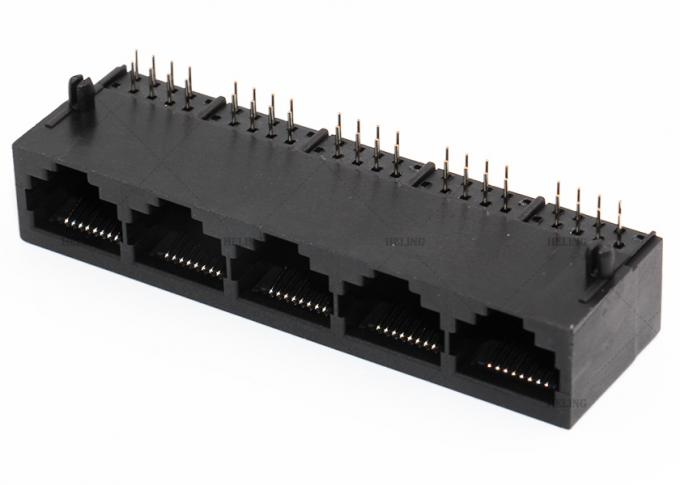 Unshielded RJ45 Multi Port Jack Black Color 1 x 5 With 1.27 mm Terminal ...