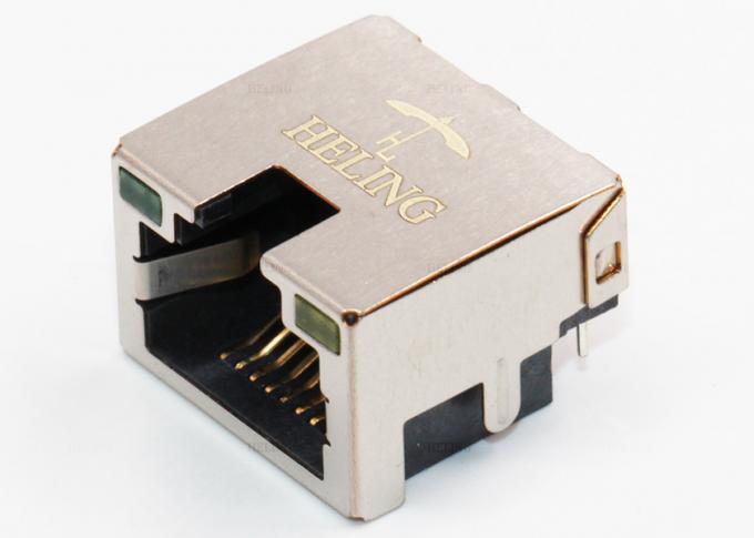 Single Port RJ45 Connector PCB Mount Ultra Low Profile With LED Aligned