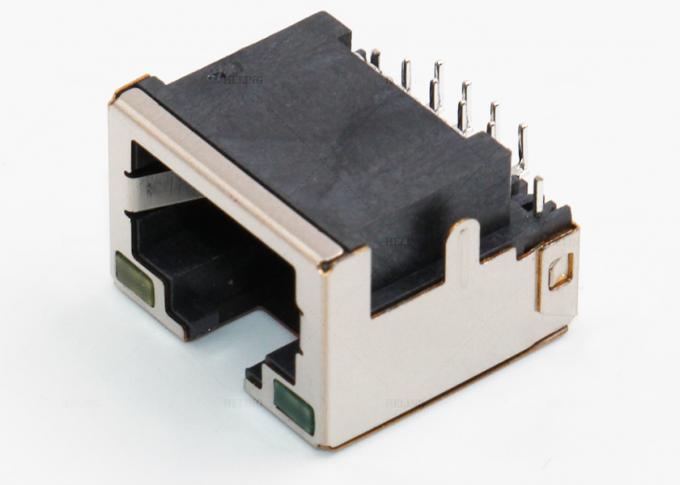 Single Port RJ45 Connector PCB Mount Ultra Low Profile With LED Aligned