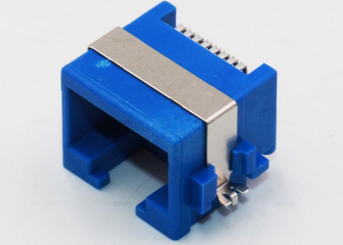 Blue Color RJ45 PCB Mount Socket Half Shielded 1.27mm Terminal Pitch ...