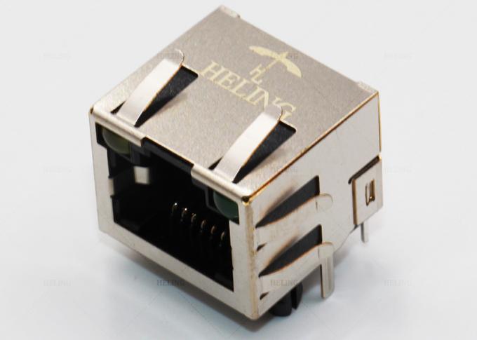 8 Pin Modular Network RJ45 Female End Single Port With EMI Tab And LED