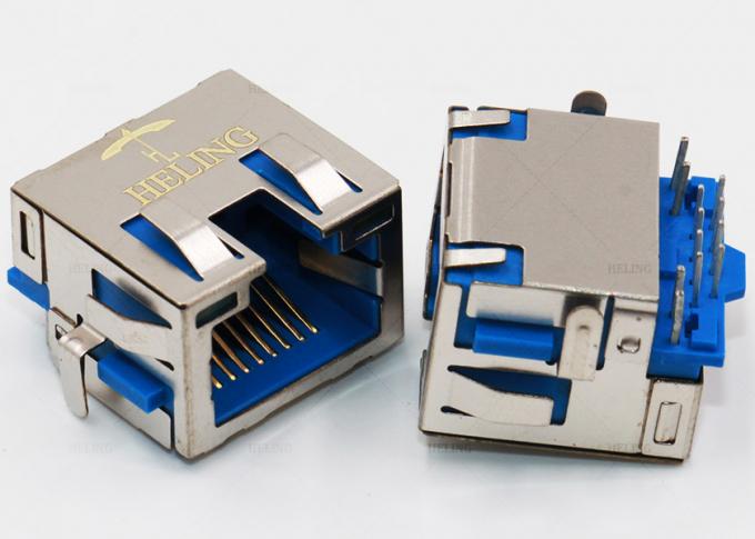 Built - In LED RJ45 PCB Jack Connector Single Port Shielded With EMI Tabs