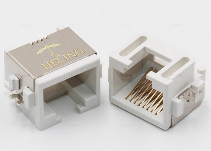White Straight Push In Type SMT RJ45 Connector , 8P8C RJ45 Surface ...