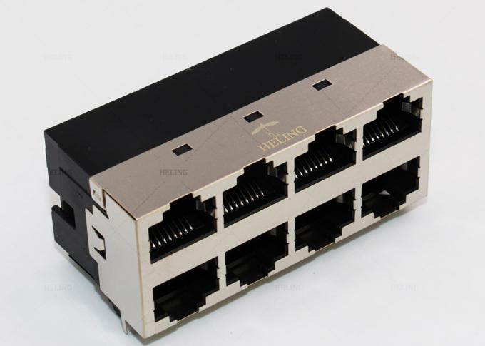 Half Shielded RJ45 Multiple Port Connectors , 2 x 4 Ports RJ45 Outlet R ...