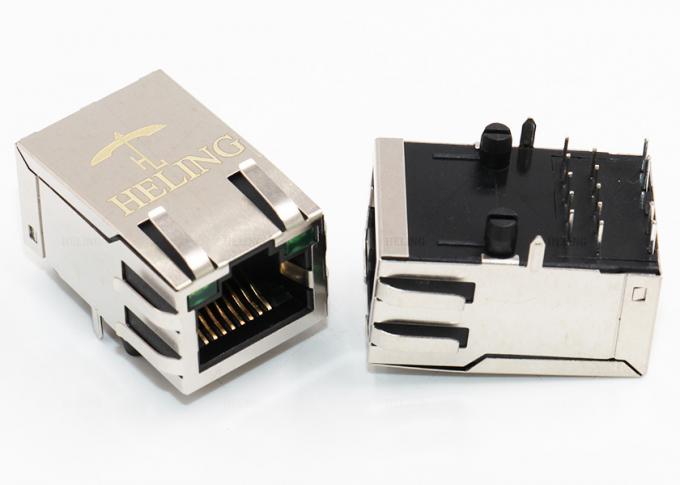 One Port Tab Up R / G RJ45 PoE Magjack Built - In YEL / GRE LED Indicator