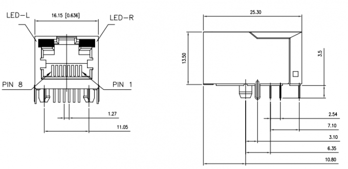 100Mb RJ45 Female Connector 1 X 1 Port With LED Tab Up For VOIP Gateway ...