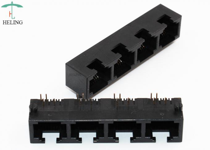1 X 4 RJ45 Multiple Port Connectors 8P4C THT Customized Logo Printing