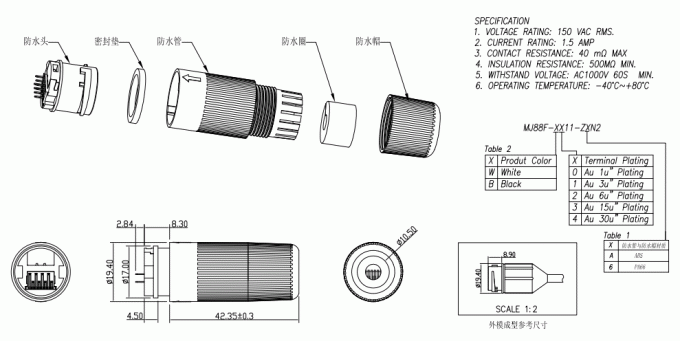 Black White Silicone PA66 RJ45 Female Connector Parts